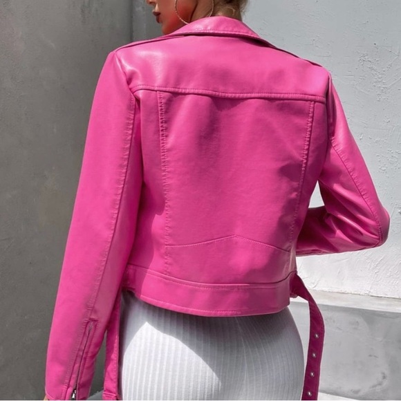 Jackets & Coats | Luxe Hot Pink Zipper Vegan Leather Moto Biker Jacket ...